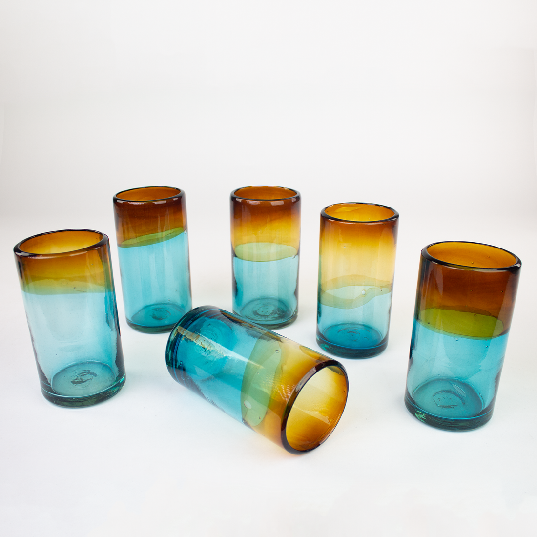 Blown Glass Tumblers, Tall. Two Tone Aqua and Amber Glassware – Zenwaro