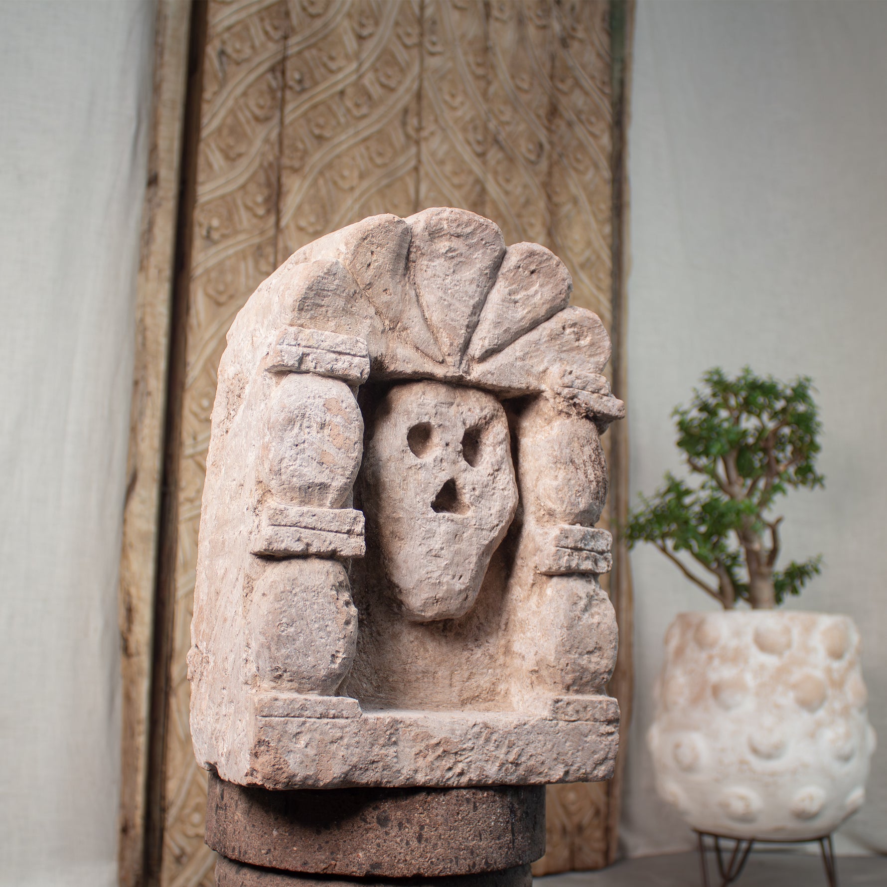 Carved Stone Niche, Vintage Calavera – Zenwaro