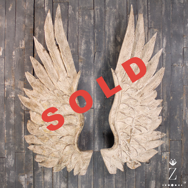 Vintage Carved Wings, Sculptural Wall Art - Zenwaro