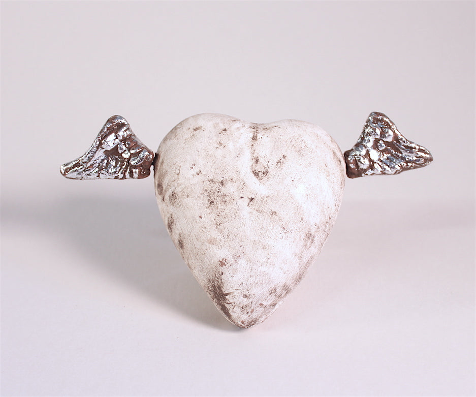 Devotion Angel Heart Sculptures | White and Silver - Zenwaro